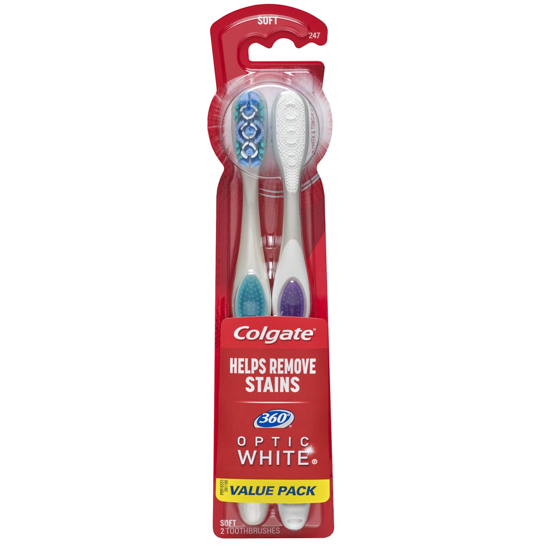 Colgate 360° Optic ning YPF5 Toothbrush, Soft, White, 2 Count - Walmart.com