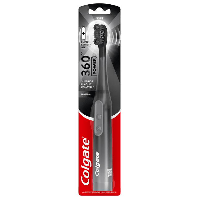 Colgate 360 Power Charcoal Battery Adult Toothbrush, Black, 1 AA ...