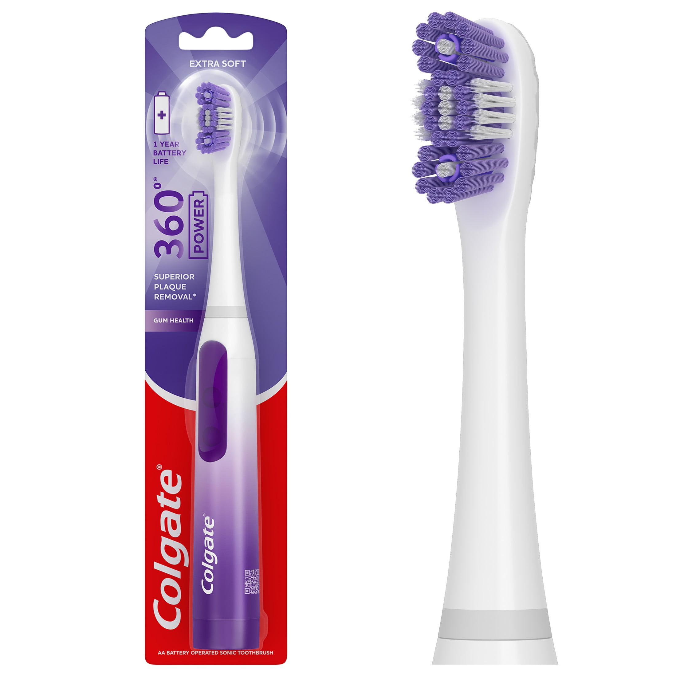 Colgate 360 Power Gum Health Battery Operated Gum Toothbrush, Purple, 1 ...