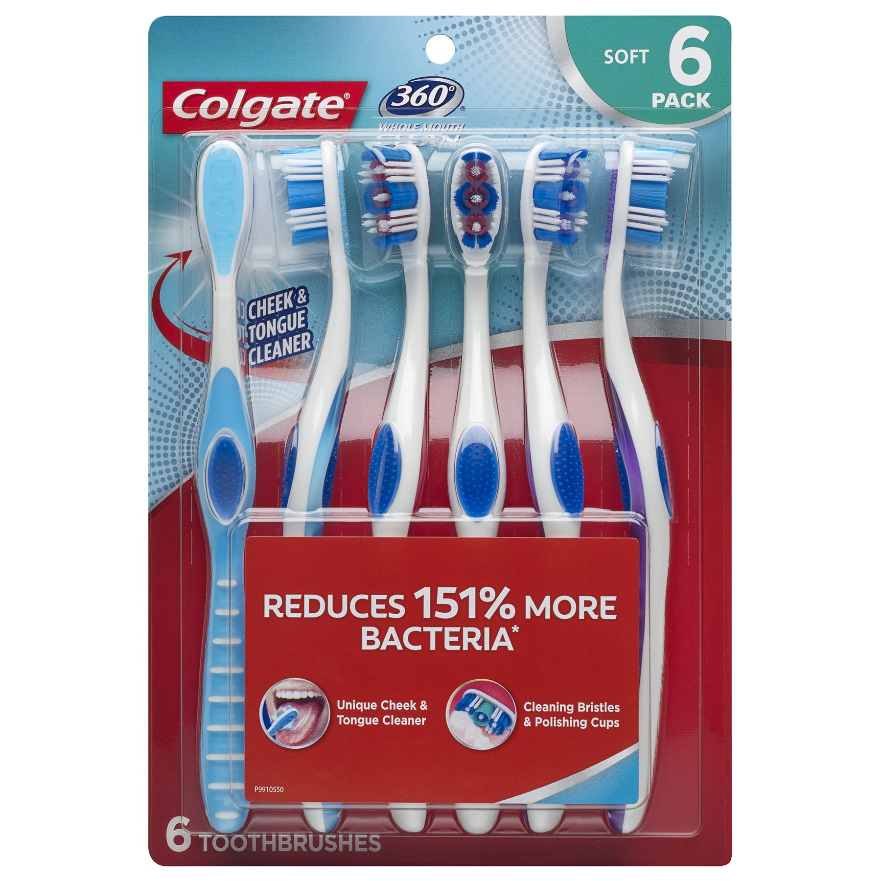 Colgate 360° Toothbrush With Tongue And Cheek Cleaner, Soft - 6 Count ...
