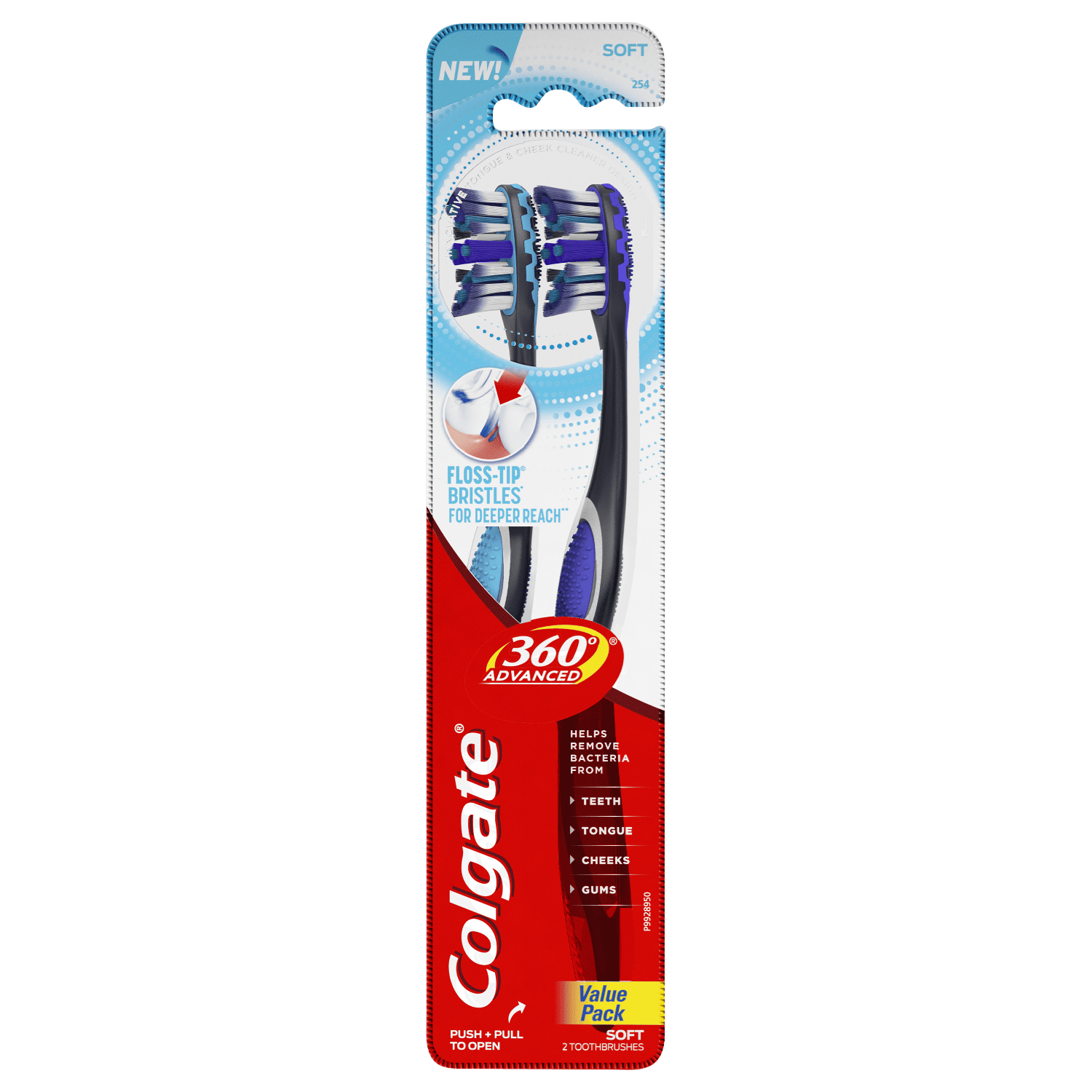 Colgate 360 Total Advanced Floss-Tip Bristles Toothbrush, Soft - 2 ...