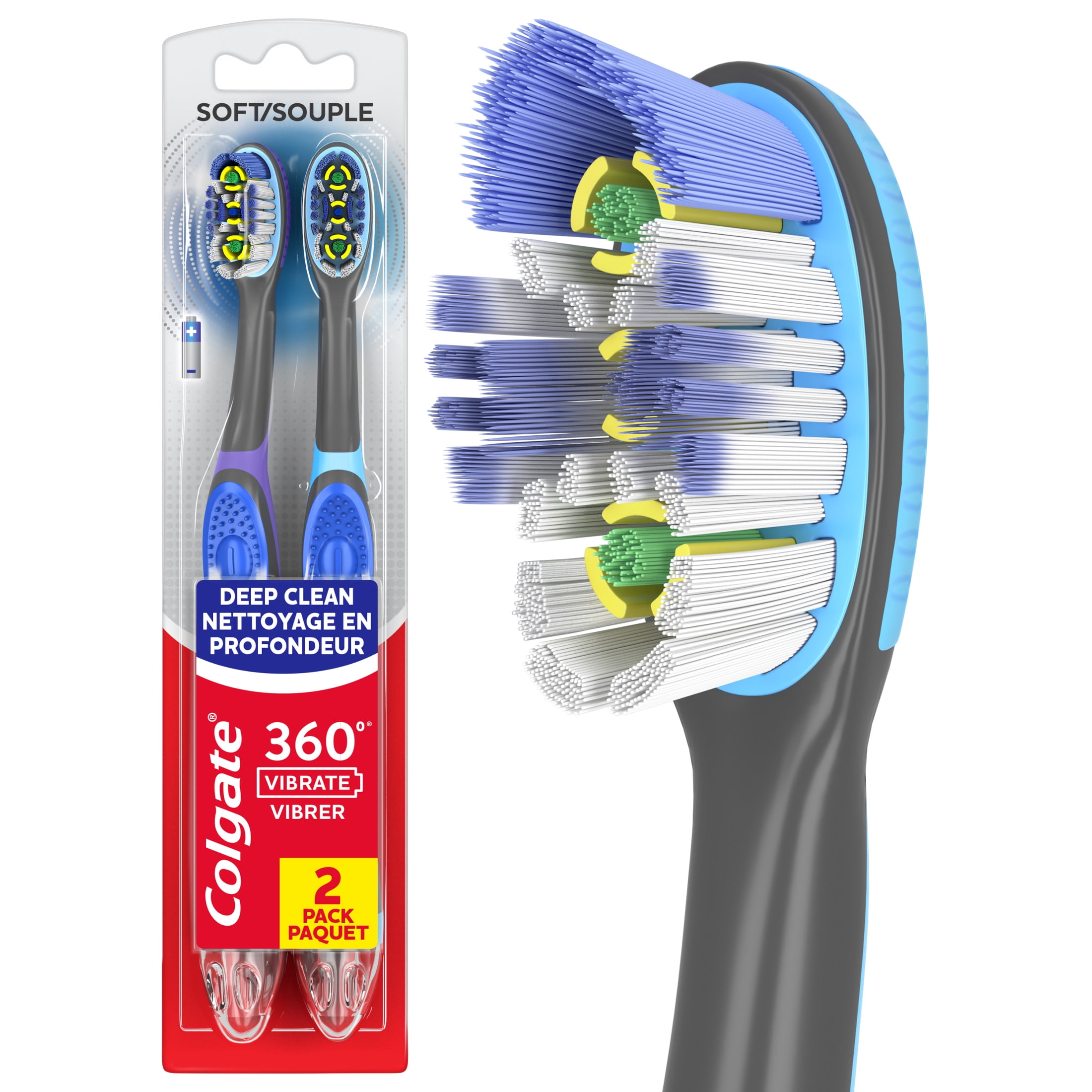 Colgate 360 Vibrate Deep Clean Battery Operated Toothbrush, 2 Pack, 1 AAA Battery Included ...