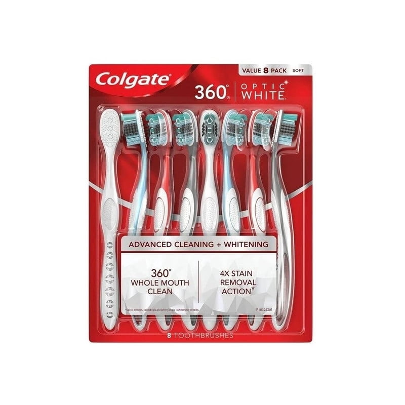Colgate 360 Whole Mouth Clean Optic White, SOFT Bristles 8 Toothbrushes ...