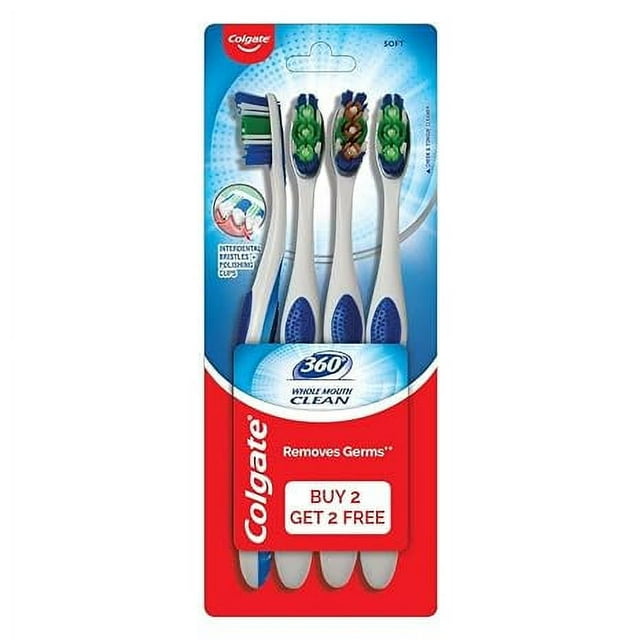 Colgate 360 Whole Mouth Clean, Toothbrush Medium, Pack Of 4 - Walmart.com