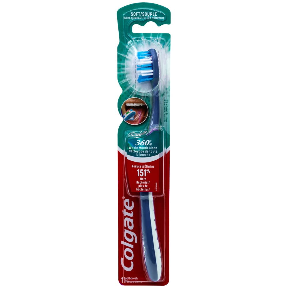 Colgate 360 Whole Mouth Clean Toothbrush, Soft Bristles, Ultra Compact ...