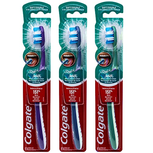 Colgate 360 Whole Mouth Clean Toothbrush, Ultra Compact Head, Soft ...
