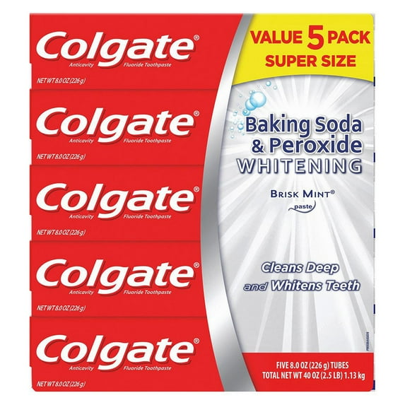Colgate Baking Soda and Peroxide Whitening Toothpaste, Brisk Mint, 8 oz ...