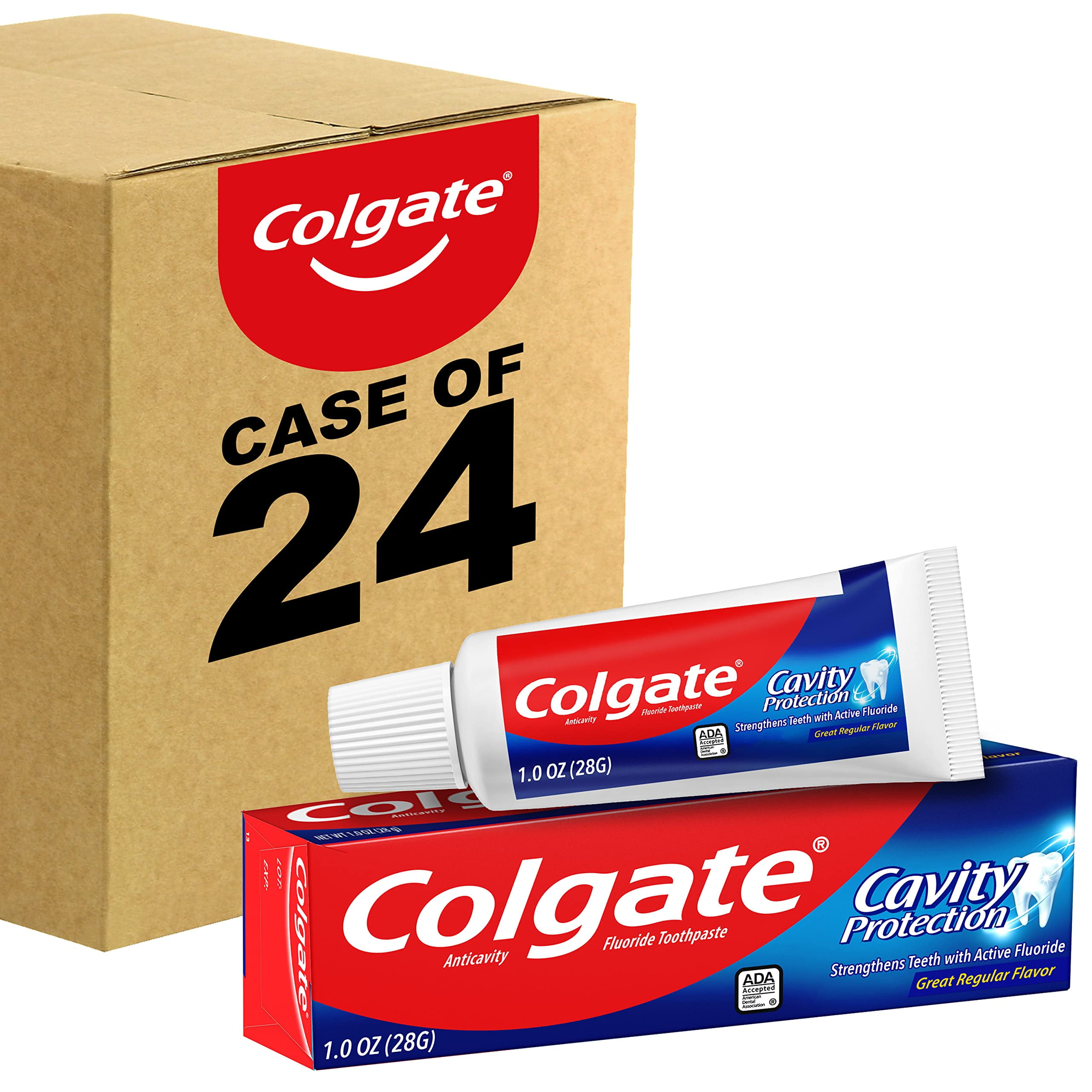 Colgate Cavity Protection Toothpaste with Fluoride, Great Regular Flavor, 1 Ounce (Pack of 24 ...