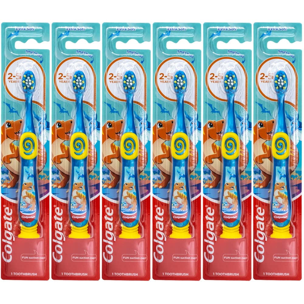 Colgate Dinosaur Toothbrush for Children with Suction Cup, Kids 2-5 ...