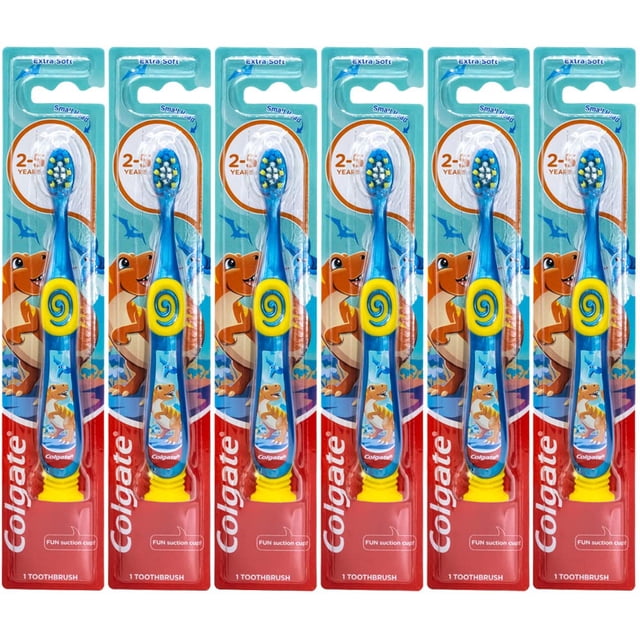 Colgate Dinosaur Toothbrush for Children with Suction Cup, Kids 2-5 ...