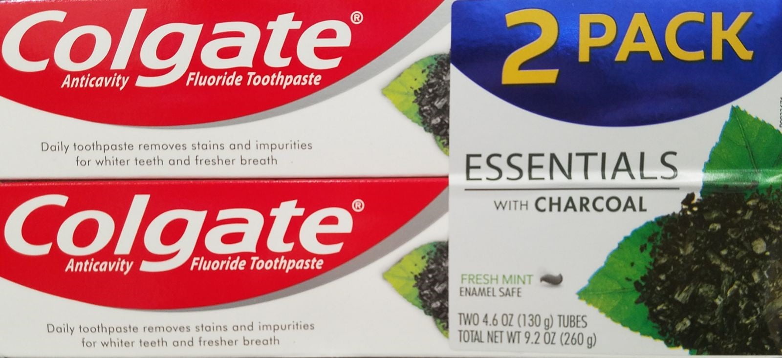 Colgate Essentials Charcoal Toothpaste, Fresh Mint, 4.6 oz, 2 Pack ...