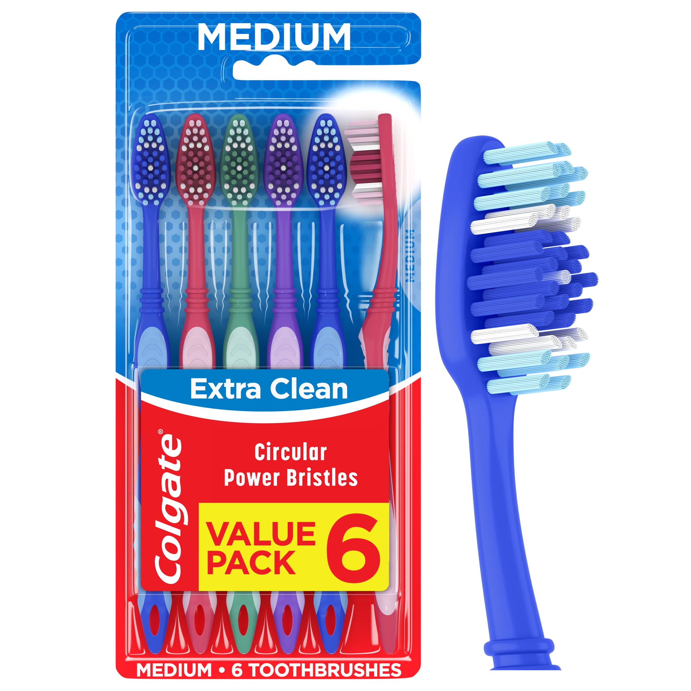 Colgate Extra Clean Medium Toothbrush, 6 Pack Adult Value Multipack ...