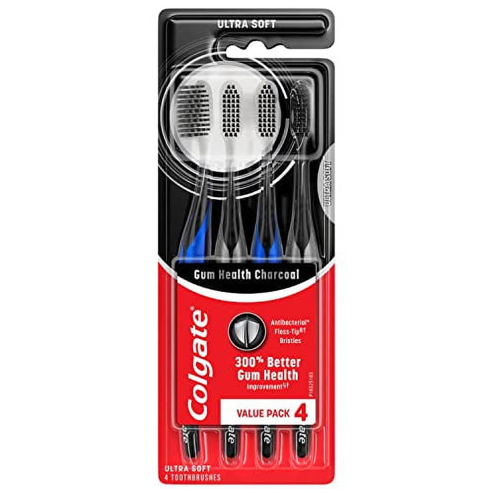 Colgate Gum Health Charcoal Adult Manual Toothbrush, Ultra Soft, 4 Pack ...