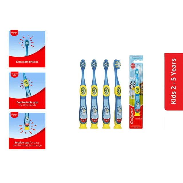 Colgate Kids Junior Bluey Manual Toothbrush Bundle of 4, Colors May ...