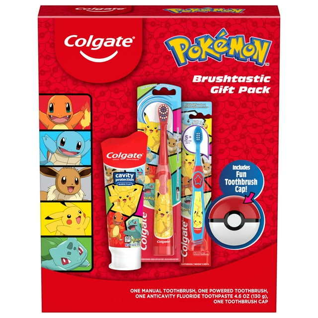 Colgate Kids Pokemon Gift Set, One Unisex Children Battery Toothbrush, and Bubble Fruit Scent ...