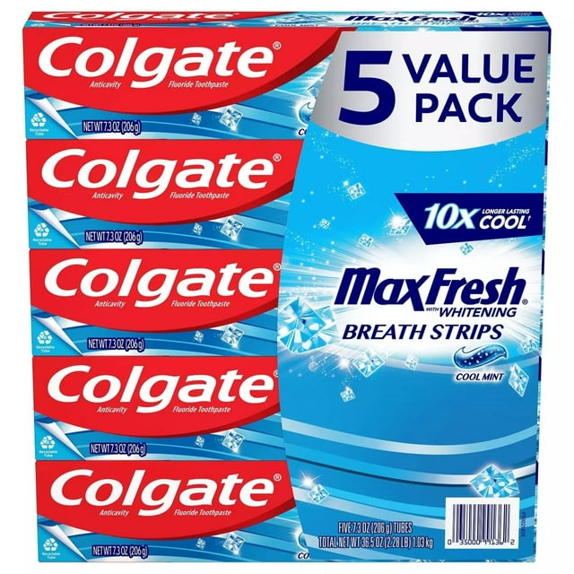 Colgate Max Fresh Cool Mint Toothpaste, 7.3 Ounce, Plaque Clean, Pack ...