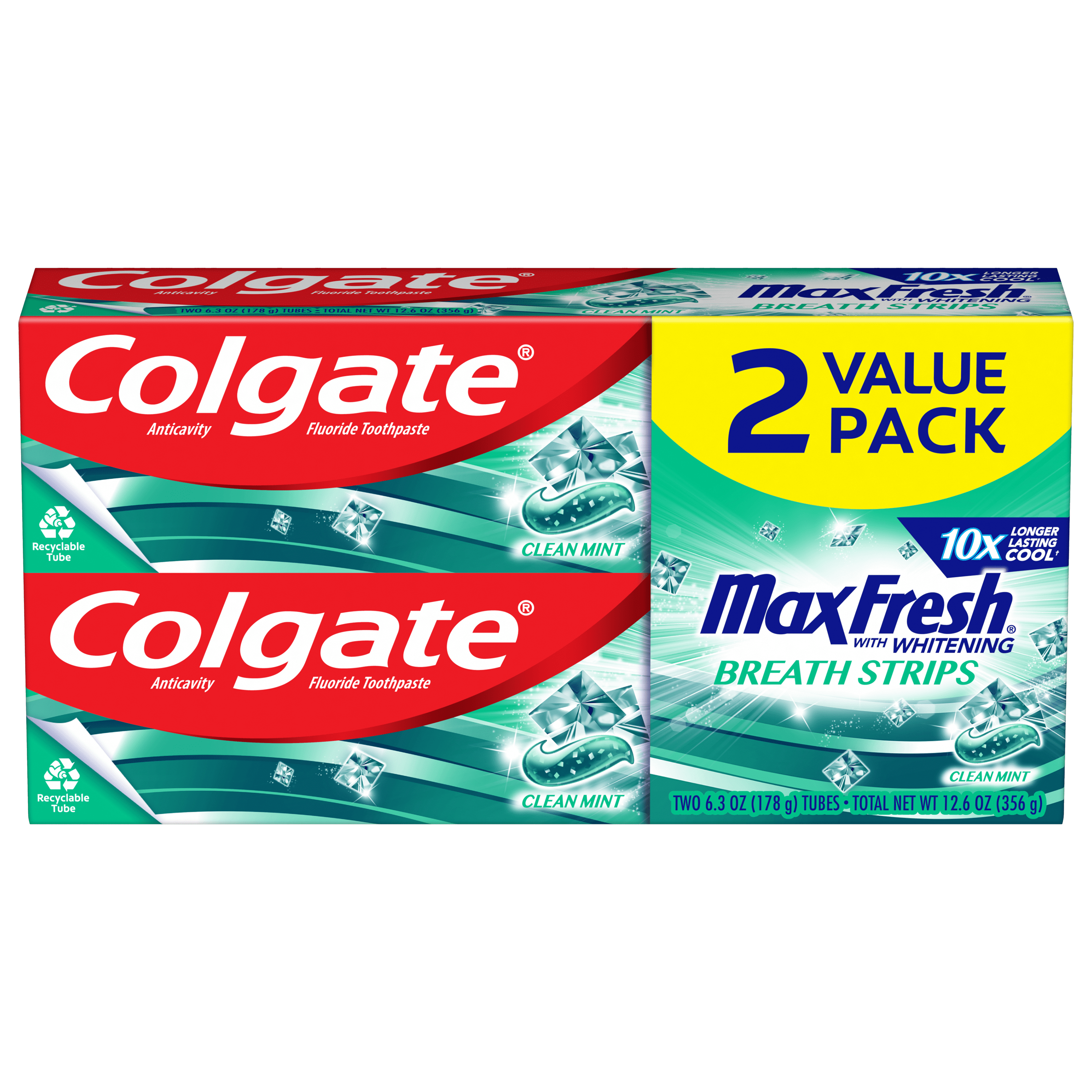 Colgate Max Fresh Toothpaste with Mini Breath Strips, Clean Mint, 6.3 ...