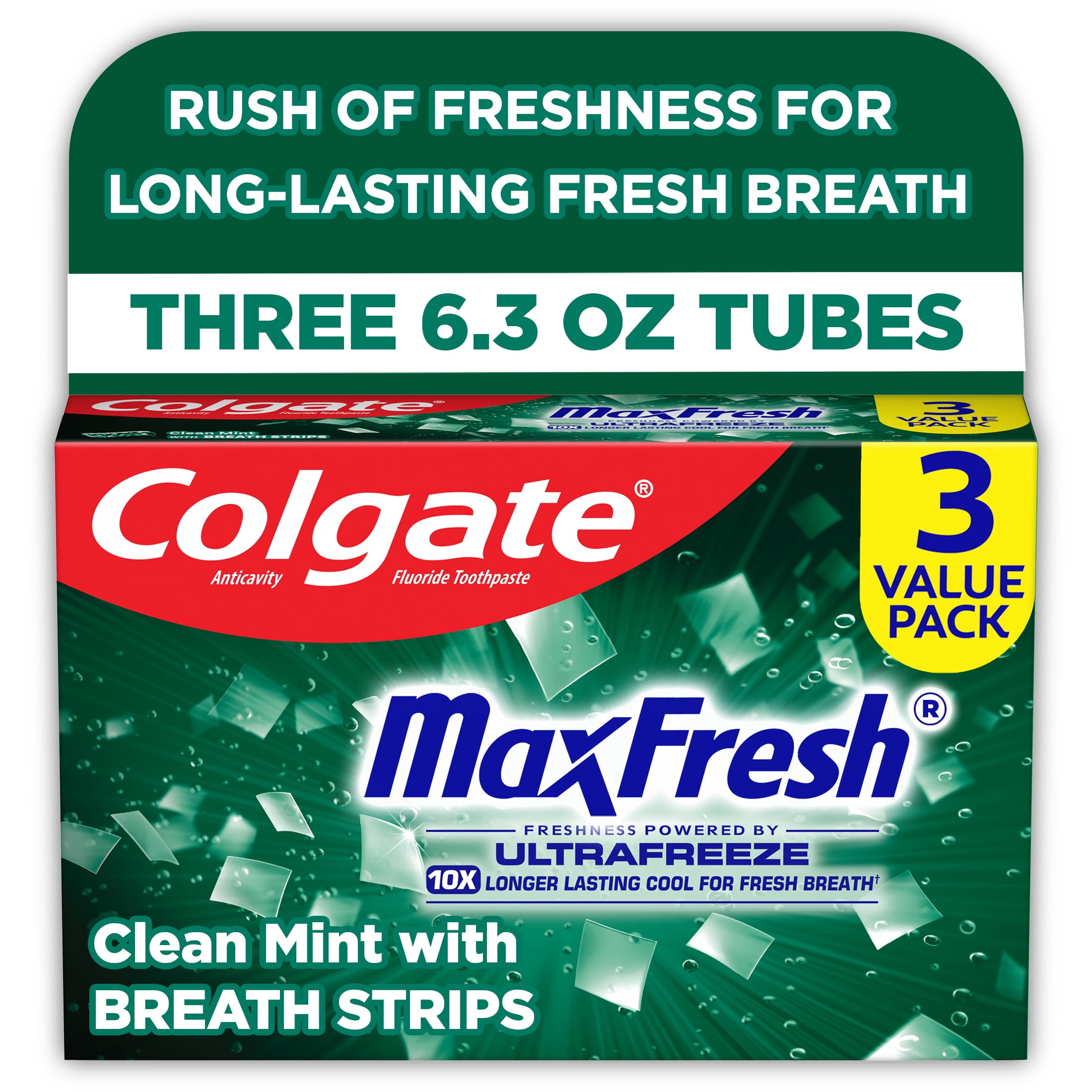 Three Pack Colgate Max Fresh Whitening Toothpaste with Mini Breath ...