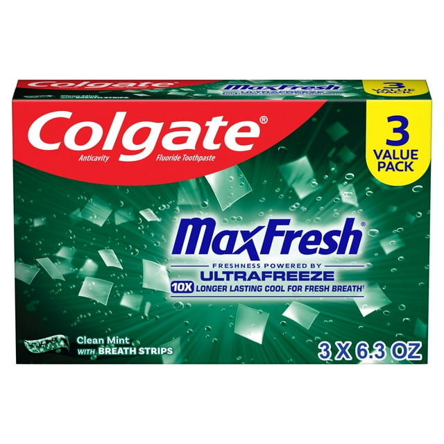 Three Pack Colgate Max Fresh Whitening Toothpaste with Mini Breath ...