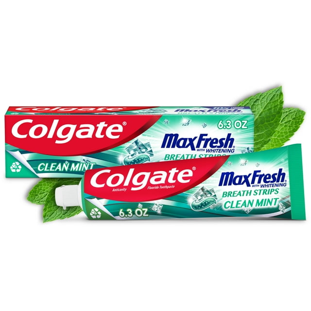 Colgate Max Fresh Whitening Toothpaste with Mini Breath Strips, Clean ...