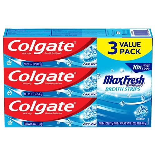 Colgate Max Fresh With Whitening Toothpaste With Mini Breath Strips ...
