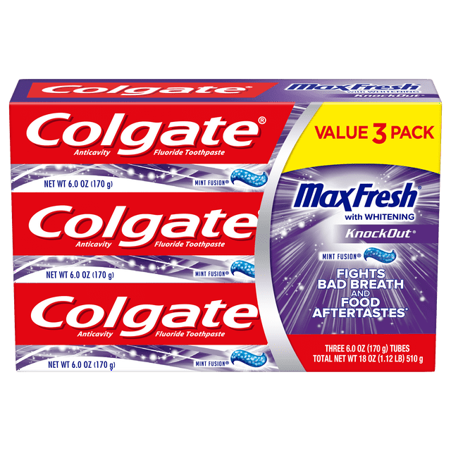 Colgate MaxFresh KnockOut Whitening Toothpaste with Mini Breath Strips ...