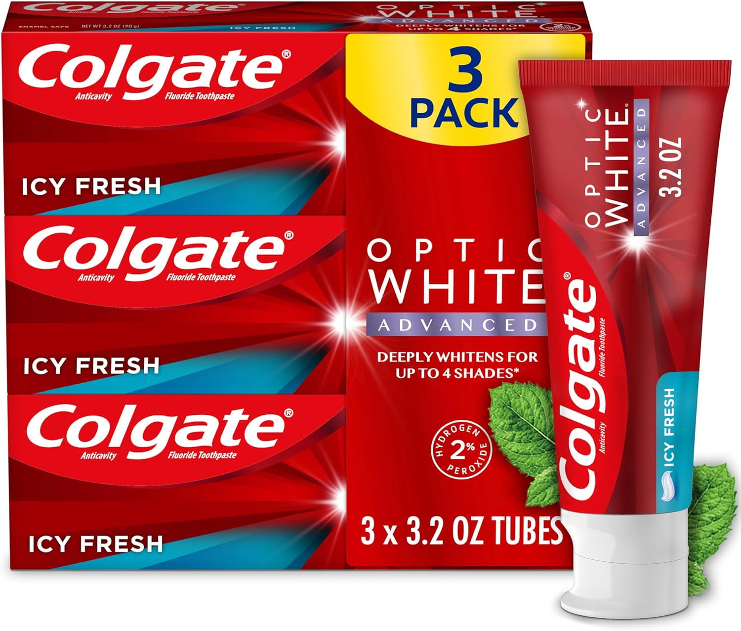 Colgate Optic White Advanced Hydrogen Peroxide Toothpaste Pack, Teeth ...