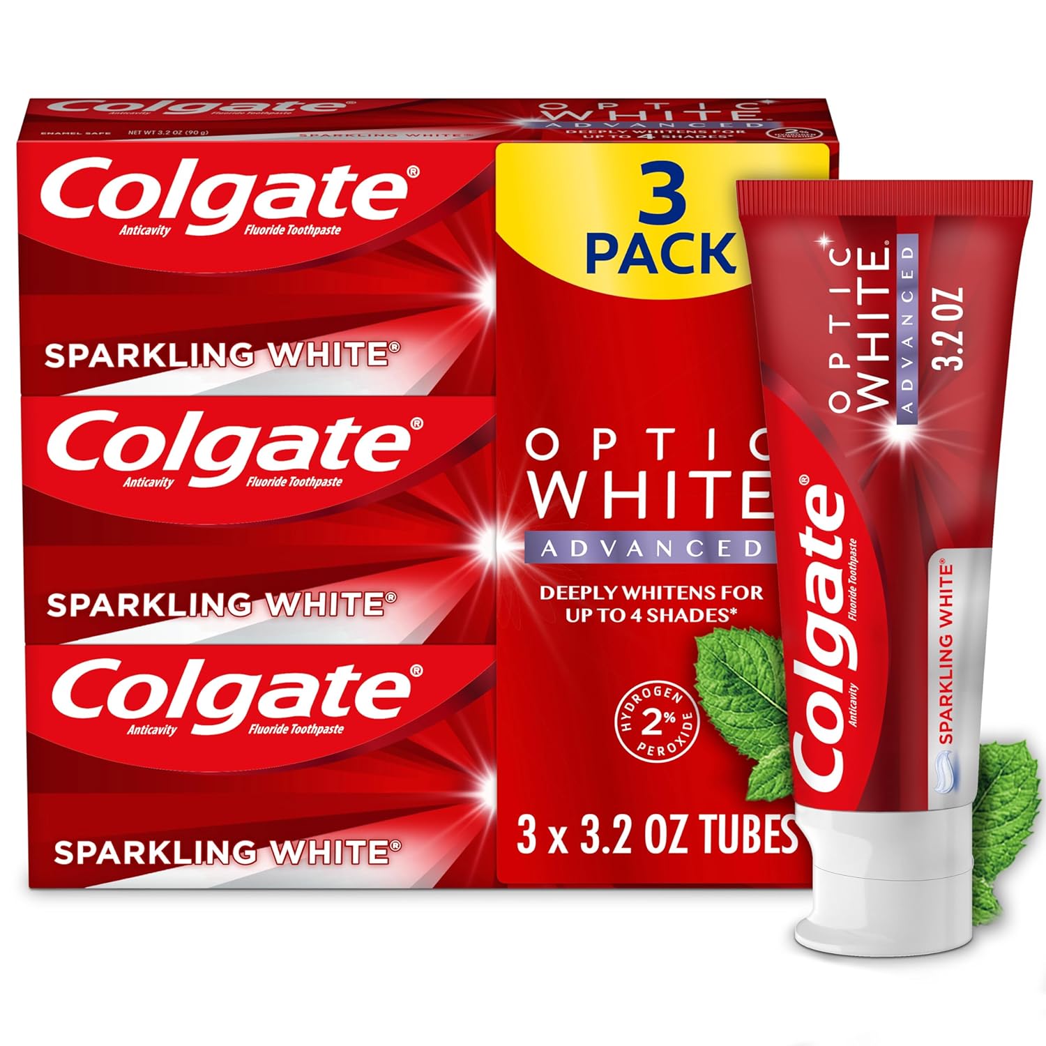 Colgate Optic White Advanced Hydrogen Peroxide Toothpaste, Teeth ...