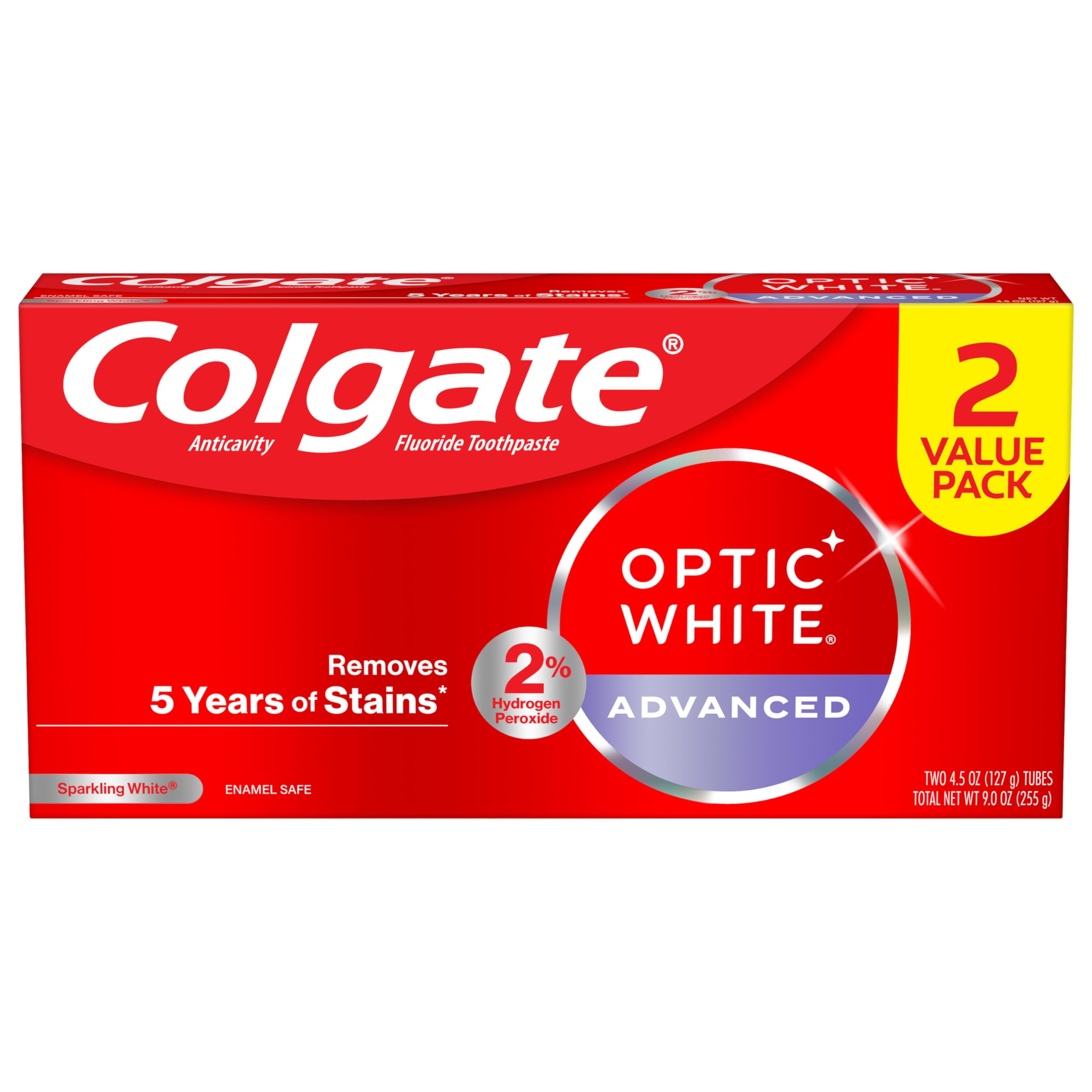 Colgate Optic White Advanced Teeth Whitening Toothpaste, 2% Hydrogen ...