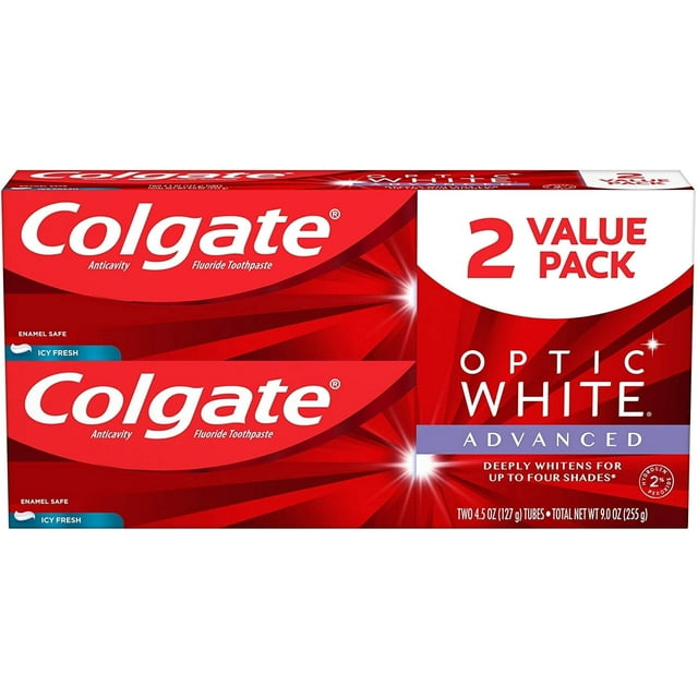 Colgate Optic White Advanced Teeth Whitening Toothpaste with Fluoride ...