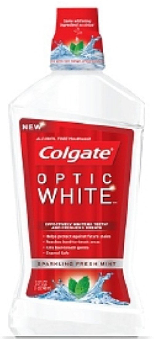 Colgate Optic White Mouthwash, Sparkling Fresh Mint, Whitening Rinse ...