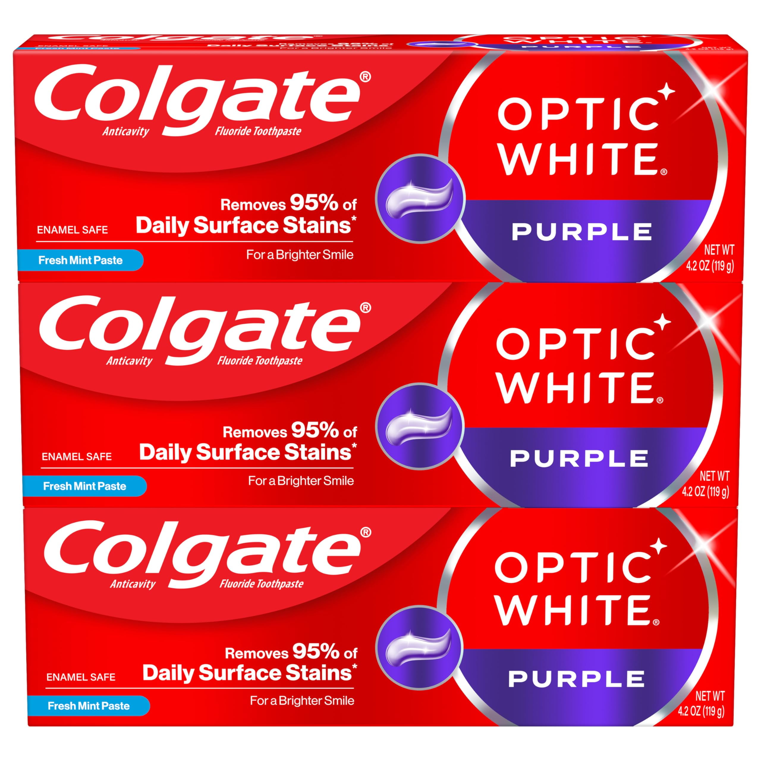 Colgate Optic White Purple Toothpaste for Teeth Whitening, Teeth ...