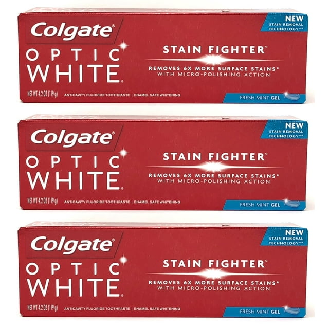 Colgate Optic White Stain Fighter Anticavity Fluoride Toothpaste, Fresh ...