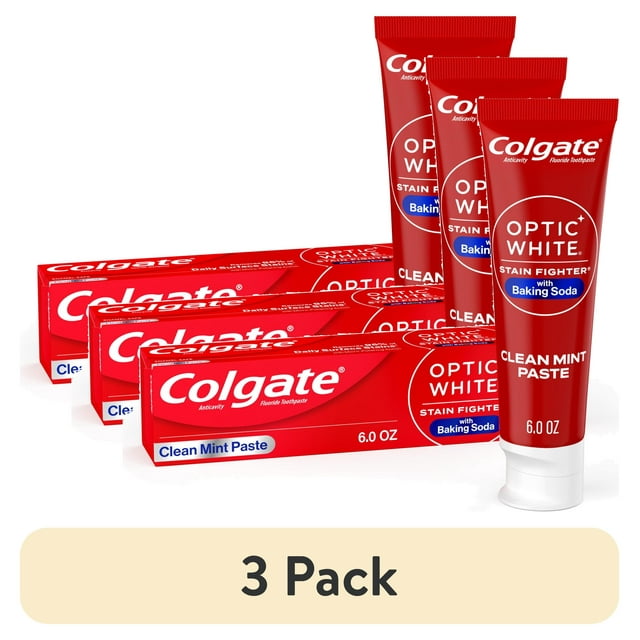 (3 pack) Colgate Optic White Stain Fighter Teeth Whitening Toothpaste with Baking Soda, Clean ...