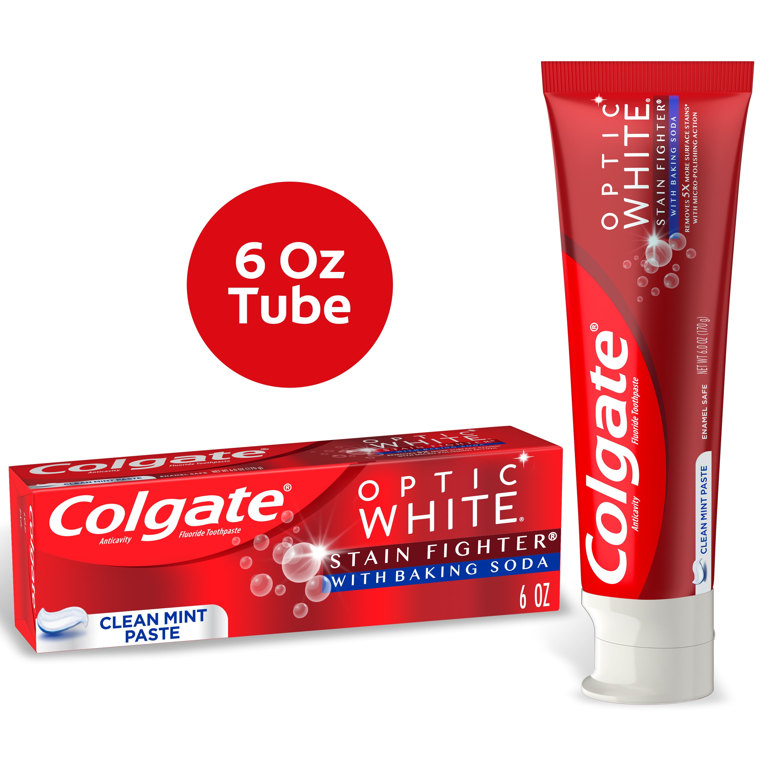 Colgate Optic White Stain Fighter Toothpaste with Baking Soda, Clean Mint Paste, 6.0 oz ...