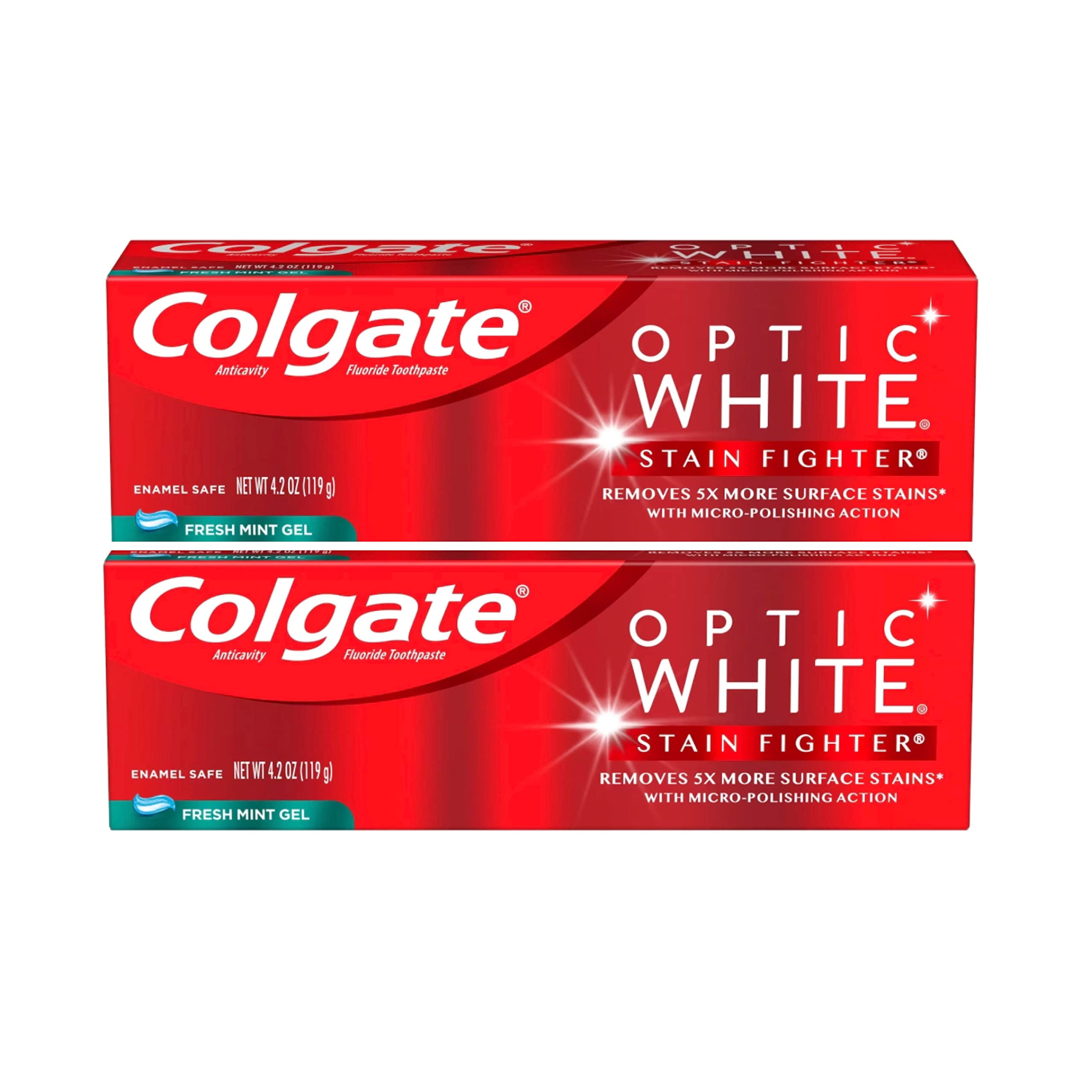 Colgate Optic White Stain YPF5 Fighter Fresh Mint Gel, 4.2 oz (Pack of ...