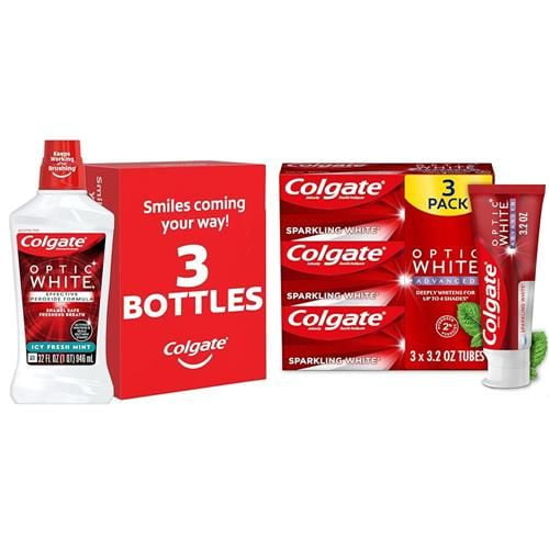 Colgate Optic White Whitening Mouthwash, 2% Hydrogen Peroxide & Optic ...