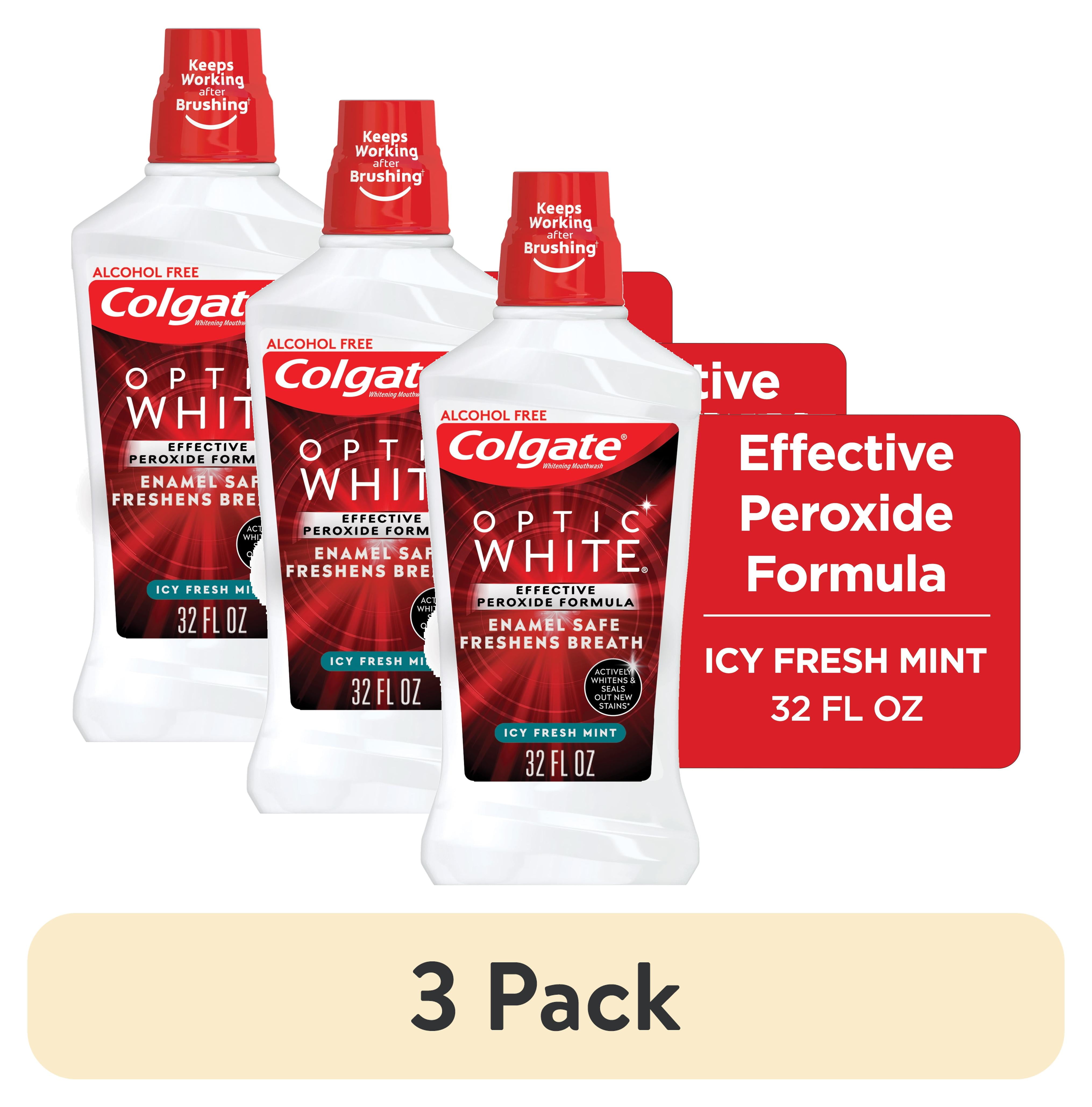 (3 pack) Colgate Optic White Whitening Mouthwash, Fresh Mint, 32 fl oz ...
