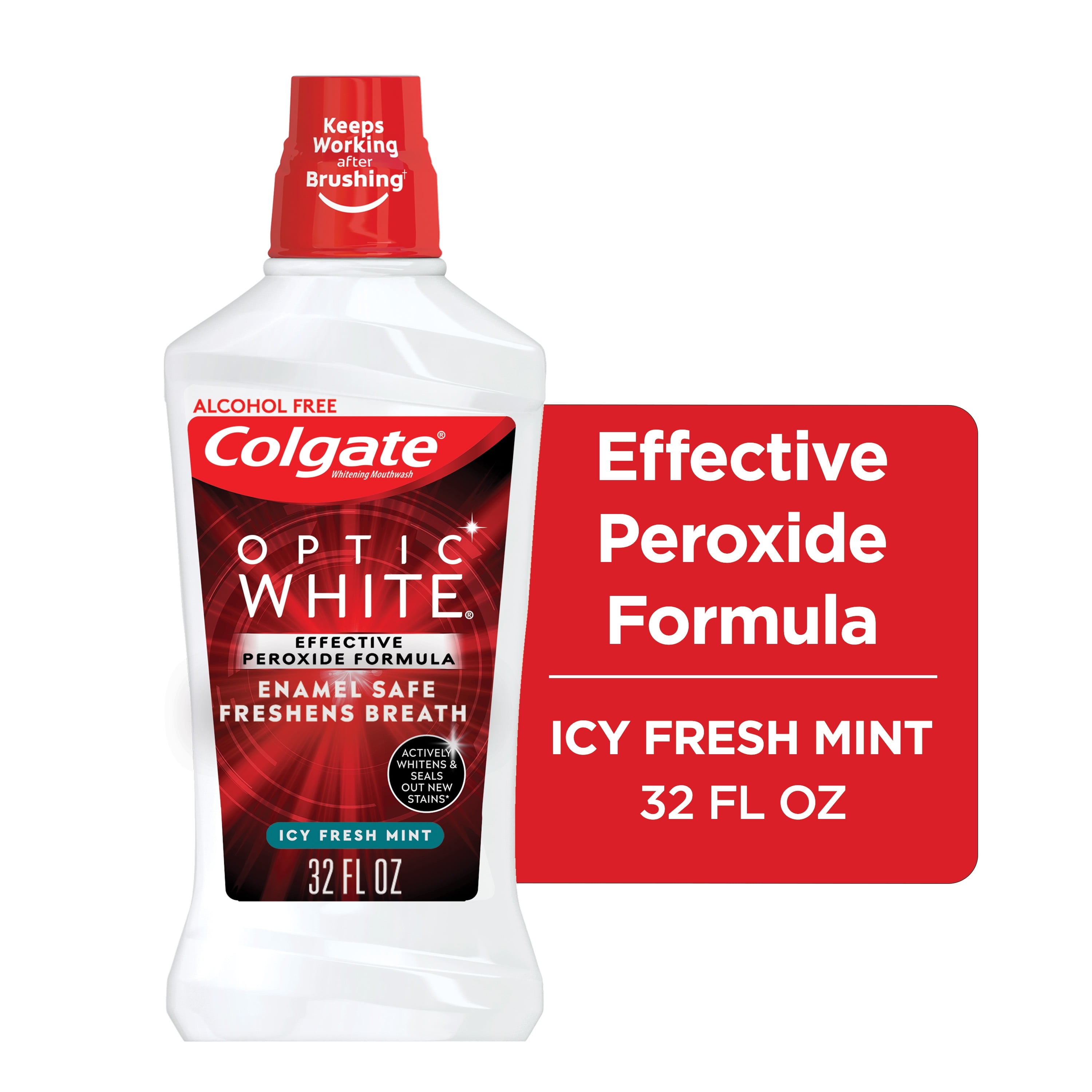 Colgate Optic White Peroxide Mouthwash, Enamel Health Rinse, Fresh Mint ...