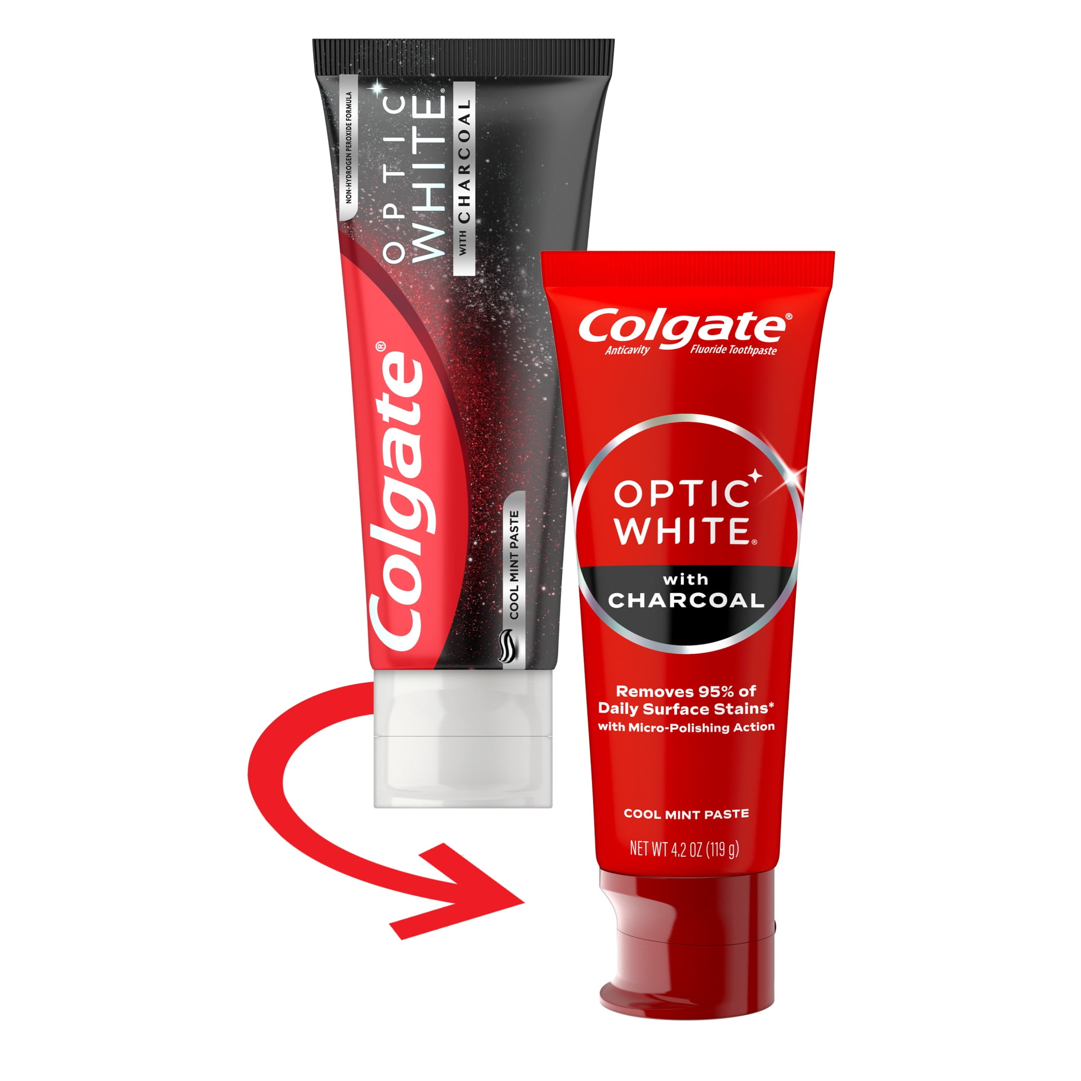 Colgate Optic White Whitening Toothpaste with Charcoal, Cool Mint Paste ...