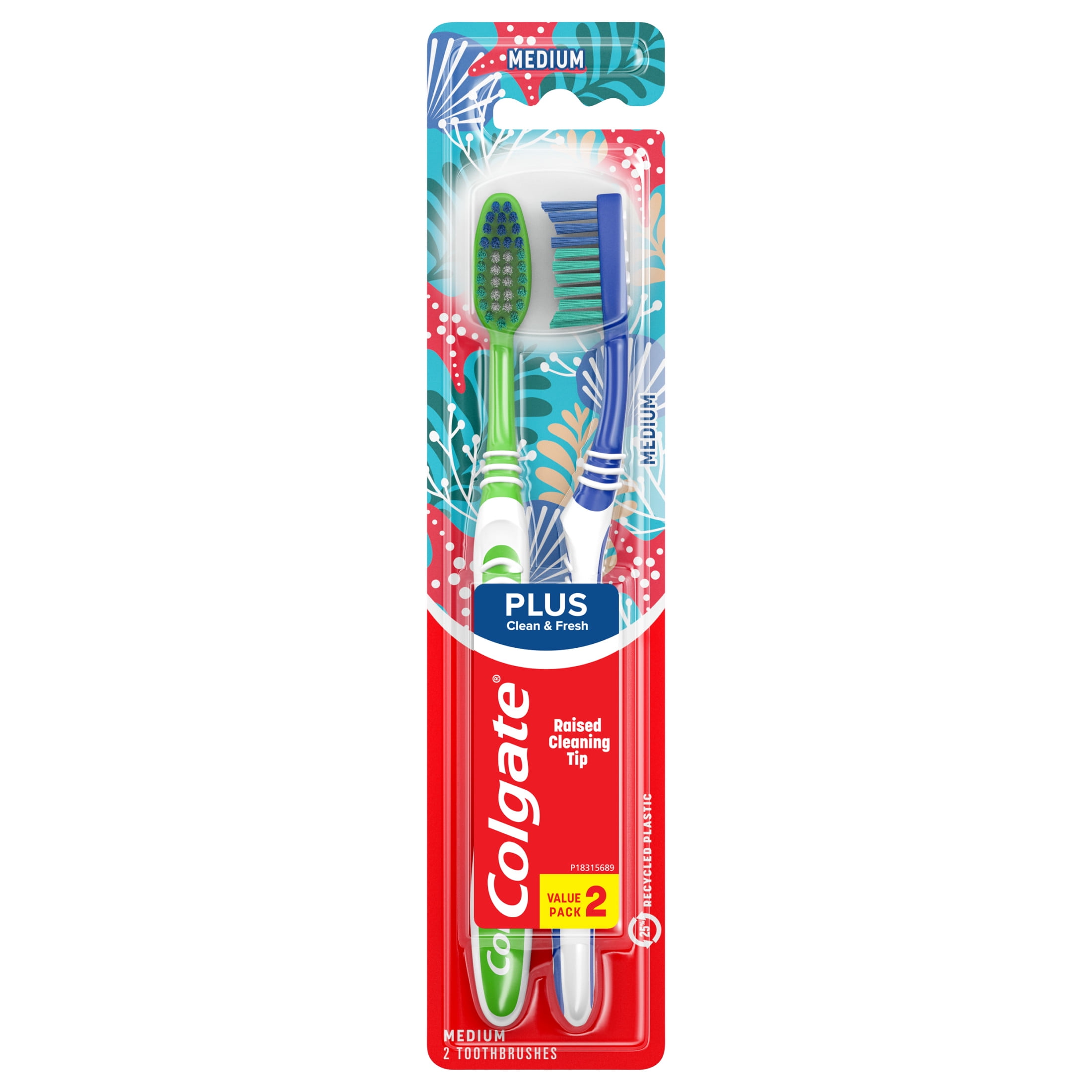 Colgate Plus Full Head Adult Manual Toothbrush, Medium, 2 Pack ...