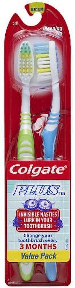 Colgate Plus Toothbrush Twin Pack, Full Head Medium - Walmart.com