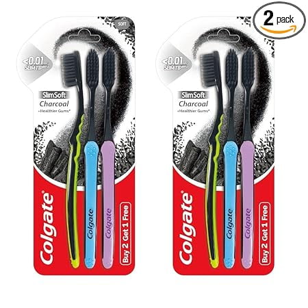 Colgate Slim Soft Charcoal Manual Toothbrush for adults- 6 Pcs (Buy 4 ...