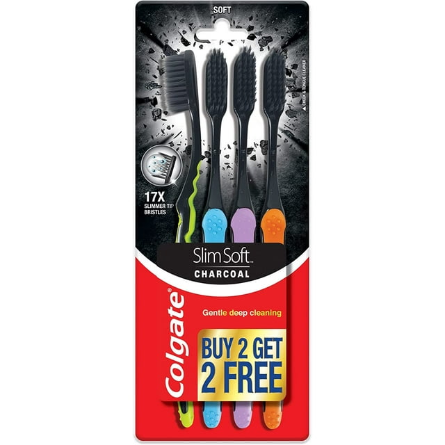 Colgate Slim Soft Charcoal Toothbrush 17x Slimmer Soft Tip Bristles (3 ...