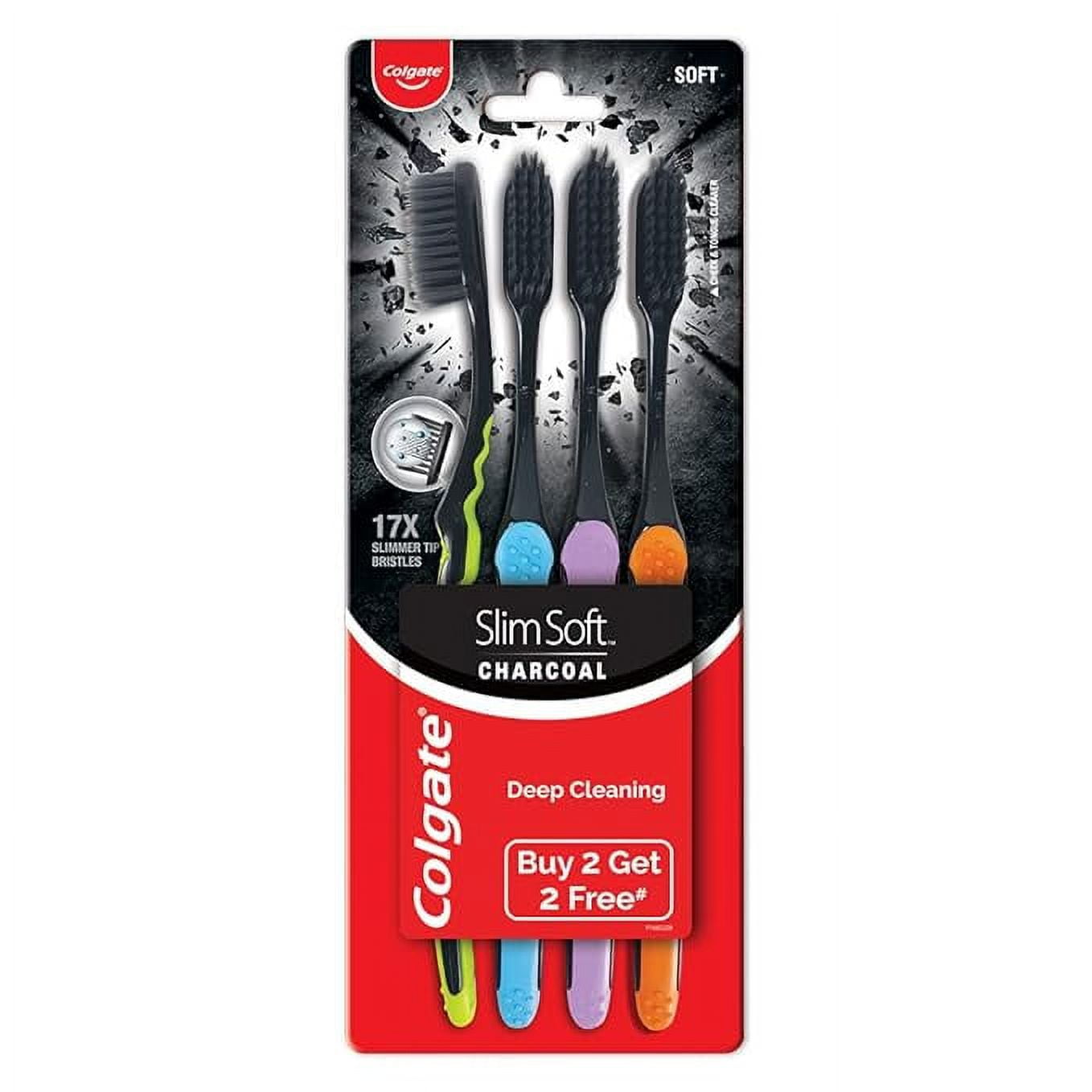 Colgate Slim Soft Charcoal Toothbrush, Ultra Soft, 4pc Pack, Manual ...