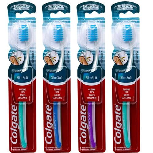 Colgate Slim Soft Toothbrush, Gliding Tips, Compact Soft (Colors Vary ...