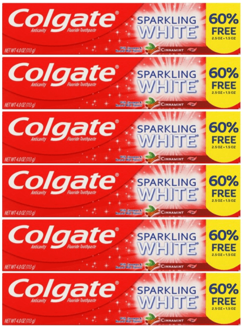 Colgate Sparkling White Fluoride Toothpaste, Gel, CinnaMint, 4.0 oz ...
