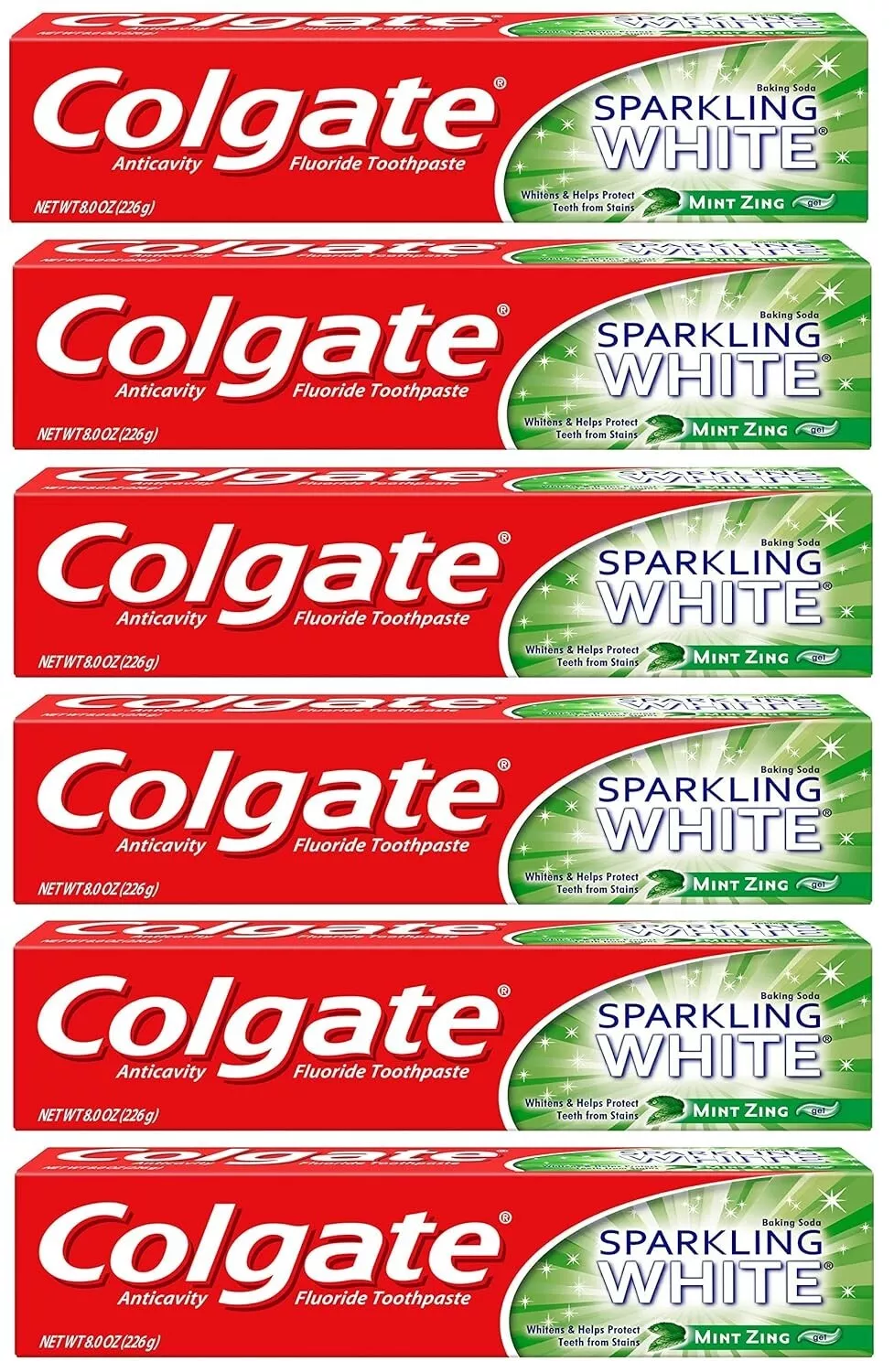 Colgate Sparkling White Whitening Toothpaste, Mint - 8 ounce (6 Pack ...