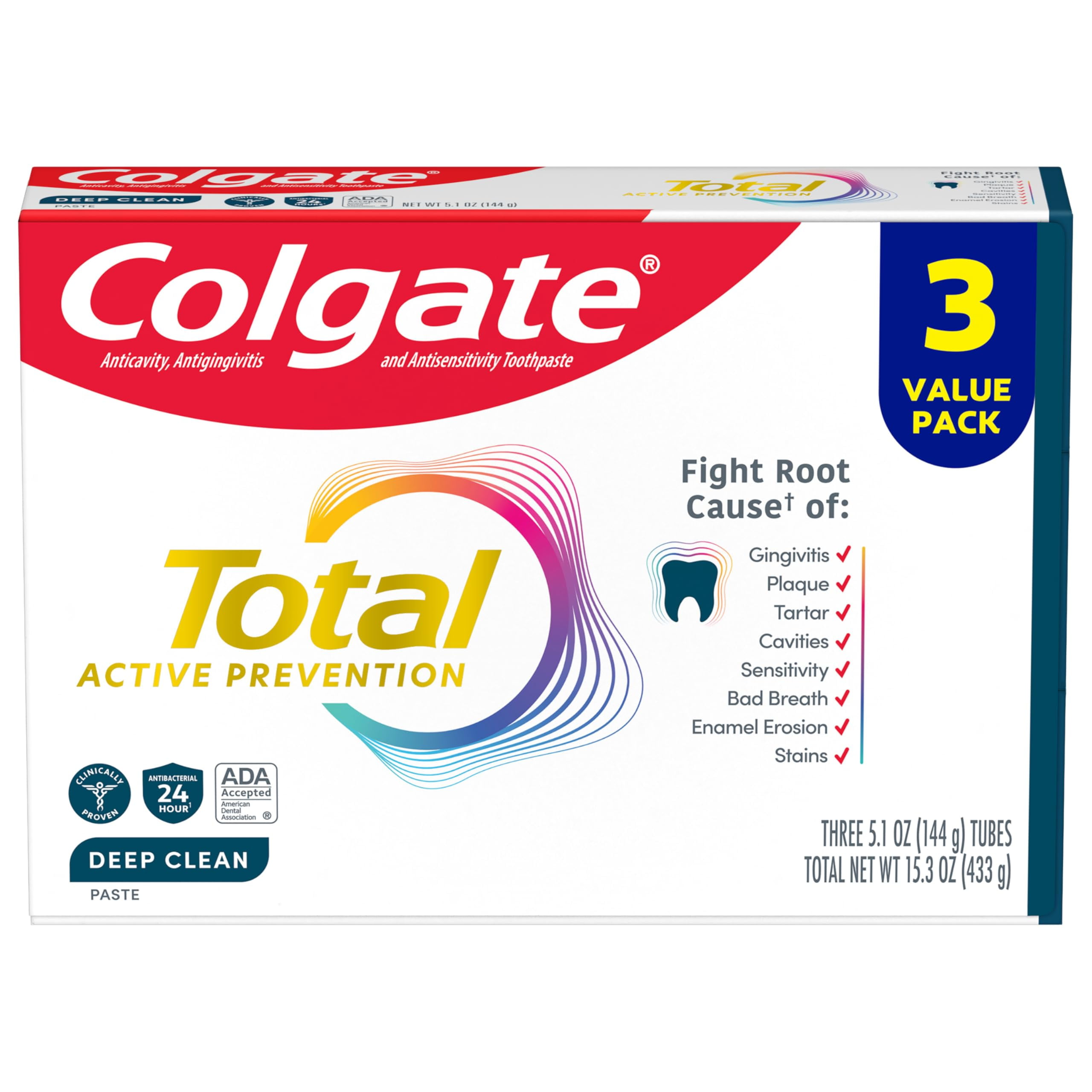 Colgate Total Active Prevention Deep Clean Toothpaste, Anticavity ...