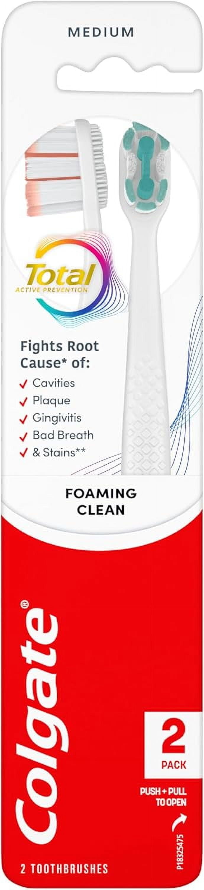 Colgate Total Active Prevention Foaming Clean Medium Toothbrush (2 Pack ...